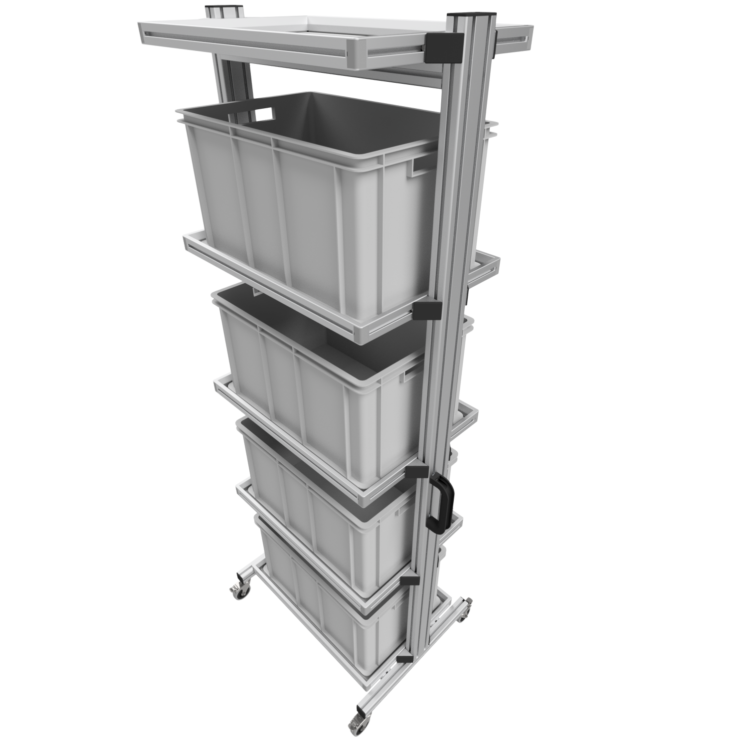 System trolley for Euro containers 60 x 40 H 200 cm without pull-out | 5 x shelf, for 4 x EG 64/ ...